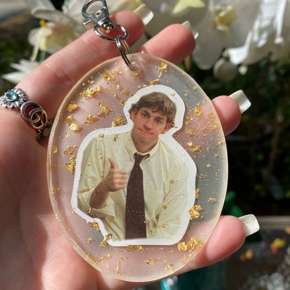 Accessories | The Office Jim Halpert Thumbs Up Gold Flakes Keychain Bag ...